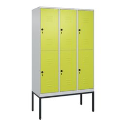 C+P Doppelstock-Spind Classic PLUS, Gestell, 3 Abteile, 2120x1200x500mm, 7035/00 Verschluss Sicherheits-Drehriegel Front 1108060 RDS Viridingr&uuml;n ; C + (0803307-32|S10010)