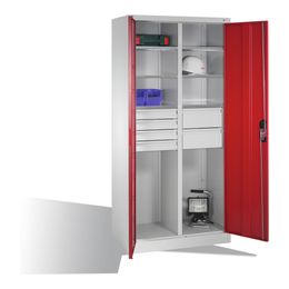 C+P Werkzeugschrank mit Dreht&uuml;ren, 6 B&ouml;den, 6 Sch&uuml;be, H1950xB930xT500mm Front Rubinrot Korpus Lichtgrau ; C + P M&ouml;belsysteme (8921-3041|S10154)
