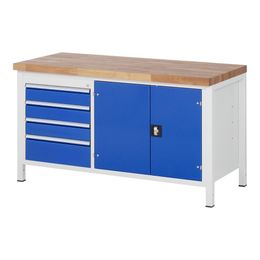 Rau Werkbank höhenverstellbar 8905A2, B1500xT700xH840-1040mm, 4x Schublade-TA, 1x Tür (03-8905A2-157B4H.11)