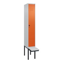 C+P Spind Classic PLUS, Bank, 1 Abteil, 2120x300x815mm, 7035/2004 Verschluss Sicherheits-Drehriegel 3 Garderobenhaken Dekor Banklatten RAL 7035 Licht (0800407-10|S10121)