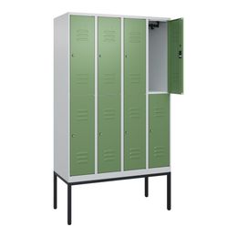 C+P Doppelstock-Spind Classic PLUS, Gestell, 4 Abteile, 2120x1200x500mm, 7035/60 Verschluss Zylinderschloss Front RAL 6011 Resedagr&uuml;n ; C + P M&ouml;belsys (0803307-40|S10021)