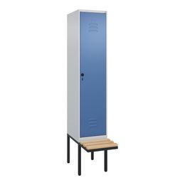 C+P Spind Classic PLUS, Bank, 1 Abteil, 2120x400x815mm, 7035/5023 Verschluss Sicherheits-Drehriegel 4 Garderobenhaken Sitzbanktyp auskragend ; C + P (0800407-12|S10005)