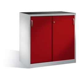C+P Werkzeug-Beistellschrank mit Schiebet&uuml;ren, innen 2 B&ouml;den, H1200xB1200xT600mm Front Rubinrot Korpus Lichtgrau ; C + P M&ouml;belsysteme (2067-09|S10027)