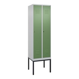 C+P Spind Classic PLUS, Gestell, 2 Abteile, 2120x600x500mm, 7035/6011 Verschluss Zylinderschloss 4 Garderobenhaken Trennwand mittig ; C + P M&ouml;belsyste (0800307-20F|S10021)
