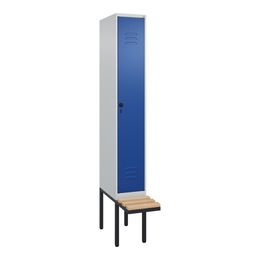 C+P Spind Classic PLUS, Bank, 1 Abteil, 2120x300x815mm, 7035/5010 Verschluss Sicherheits-Drehriegel 3 Garderobenhaken Sitzbanktyp auskragend ; C + P (0800407-10|S10003)