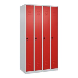 C+P Spind Classic PLUS, 4 Abteile, 1850x1000x500mm, 7035/3020 Verschluss Sicherheits-Drehriegel 3 Garderobenhaken ; C + P M&ouml;belsysteme (080000-49|S10002)