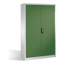 C+P Schwerlast-Werkzeugschrank mit Dreht&uuml;ren, innen 4 B&ouml;den, H1950xB1200xT400mm Front Resedagr&uuml;n Korpus Lichtgrau ; C + P M&ouml;belsysteme (8930-052|S10191)