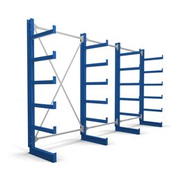 STIER Kragarmregal einseitig 3 Felder mit 5 Ebenen 3900x2000x500mm enzianblau (905251)