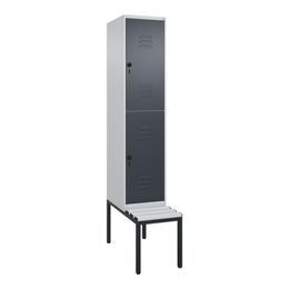 C+P Doppelstock-Spind Classic PLUS, Bank, 1 Abteil, 2120x400x815mm, 7035/7016 Verschluss Sicherheits-Drehriegel Sitzbanktyp untergebaut Material Sitzf (0803507-12|S10113)