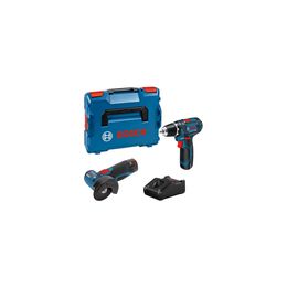 Bosch Combo Kit Set mit 2 x 12V-Werkzeugen: GSR12V-15 Akku-Bohrschrauber und GWS12V-76 Akku-Winkelschleifer , mit 2 x Akkus GBA12V 2.0 Ah und Ladegerät GAL12V-40 , in L-BOXX , 3165140955998 (0615990N2U)