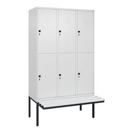 C+P Doppelstock-Spind Classic PLUS, Bank, 3 Abteile, 2120x1200x815mm, 9016/9016 Verschluss Sicherheits-Drehriegel Sitzbanktyp auskragend Material Sitz (0803407-32|S10119)