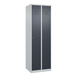 C+P Spind Classic PLUS, 2 Abteile, 1850x600x500mm, 7035/7016 Verschluss Zylinderschloss 3 Garderobenhaken ; C + P M&ouml;belsysteme (080000-20|S10030)