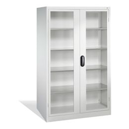 C+P Werkzeugschrank mit Sichtfenster-Drehtüren, innen 4 Böden, H1950xB1200xT600mm Front Lichtgrau Korpus Lichtgrau, C + P Möbelsysteme aus Stahlblech , 8932-055|S10128)