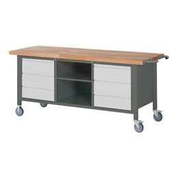 STIER Fahrbare Werkbank Premium mit 6 Schubladen und einem offenen Fach BxTxH 2000x700x880mm (906071)