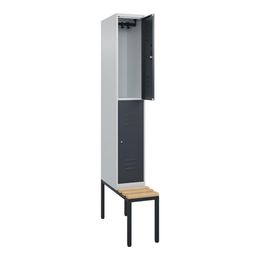 C+P Doppelstock-Spind Classic PLUS, Bank, 1 Abteil, 2120x300x815mm, 7035/7016 Verschluss Zylinderschloss Sitzbanktyp untergebaut Material Sitzfl&auml;che B (0803507-10|S10098)