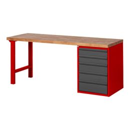 STIER Werkbank Premium mit 5 Schubladen BxTxH 2000x700x840mm RAL 3000 / anthrazitmetall (906150)