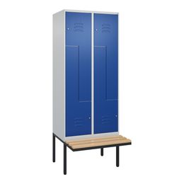 C+P Z-Spind Classic PLUS, Bank, 4 F&auml;cher, 2120x800x815mm, 7035/5010 Verschluss Zylinderschloss Sitzbanktyp auskragend Material Sitzfl&auml;che Buche-Hartho (0800437-224|S10018)