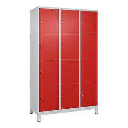 C+P Schlie&szlig;fachschrank Classic PLUS, F&uuml;&szlig;e, 3 Abteile, 1950x1200x500mm, 7035/3020 Innenh&ouml;he Gefach oben (oberes 453 mm Front RAL 3020 Verkehrsrot ; C + (080010-324|S10002)