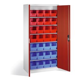 C+P Magazinschrank mit 28 Sichtlagerk&auml;sten, H1980xB1000xT420mm Front Rubinrot Korpus Lichtgrau ; C + P M&ouml;belsysteme (133144-22|S10027)
