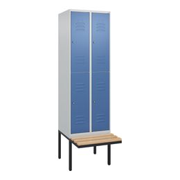 C+P Doppelstock-Spind Classic PLUS, Bank, 2 Abteile, 2120x600x815mm, 7035/5023 Verschluss Zylinderschloss Sitzbanktyp auskragend Material Sitzfläche B (0803407-20|S10095)