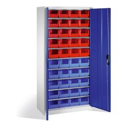 C+P Magazinschrank mit 40 Sichtlagerk&auml;sten, H1980xB1000xT420mm Front Enzianblau Korpus Lichtgrau ; C + P M&ouml;belsysteme (133144-24|S10032)