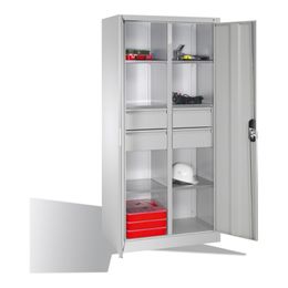 C+P Werkzeugschrank mit Drehtüren, 6 Böden, 4 Schübe, H1950xB930xT500mm Front Lichtgrau Korpus Lichtgrau ; C + P Möbelsysteme (8921-3042|S10131)