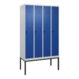 C+P Spind Classic PLUS, Gestell, 4 Abteile, 2120x1200x500mm, 7035/5010 Verschluss Sicherheits-Drehriegel 3 Garderobenhaken ; C + P M&ouml;belsysteme (0800307-40|S10003)
