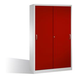 C+P Werkzeugschrank mit Schiebetüren, innen 4 Böden, H1950xB1200xT400mm Front Rubinrot Korpus Lichtgrau ; C + P Möbelsysteme (2049-00|S00011)