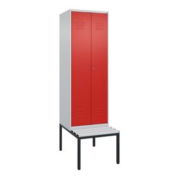 C+P PSA Doppel-Spind Classic PLUS, Bank, 2 Abteile, 2120x600x815mm, 7035/3020 Verschluss Zylinderschloss Sitzbanktyp untergebaut Material Sitzfläche K (0800527-20P|S10017)