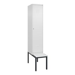 C+P Spind Classic PLUS, Bank, 1 Abteil, 2120x400x815mm, 9016/9016 Verschluss Zylinderschloss 4 Garderobenhaken Dekor Banklatten RAL 9010 Reinwei&szlig; Sit (0800507-12|S10029)