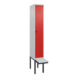 C+P Spind Classic PLUS, Bank, 1 Abteil, 2120x300x815mm, 7035/3020 Verschluss Sicherheits-Drehriegel 3 Garderobenhaken Dekor Banklatten RAL 7035 Licht (0800407-10|S10032)