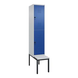 C+P Doppelstock-Spind Classic PLUS, Bank, 1 Abteil, 2120x400x815mm, 7035/5010 Verschluss Sicherheits-Drehriegel Sitzbanktyp untergebaut Material Sitzf (0803507-12|S10108)