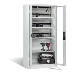 C+P Akku-Ladeschrank f&uuml;r 15 E-Werkzeuge, Sichtfenster, H1950xB930xT500mm, Lichtgrau ; C + P M&ouml;belsysteme (8921-055E3|S10004)