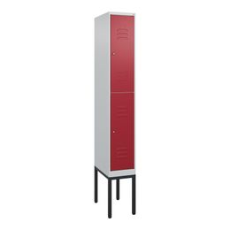 C+P Doppelstock-Spind Classic PLUS, Gestell, 1 Abteil, 2120x300x500mm, 7035/3003 Verschluss Zylinderschloss Front RAL 3003 Rubinrot ; C + P M&ouml;belsyste (0803307-10|S10016)
