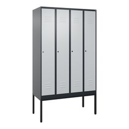 C+P Spind Classic PLUS, Gestell, 4 Abteile, 2120x1200x500mm, 7016/7035 Verschluss Zylinderschloss 4 Garderobenhaken Trennwand mittig ; C + P M&ouml;belsyst (0800307-40F|S10028)