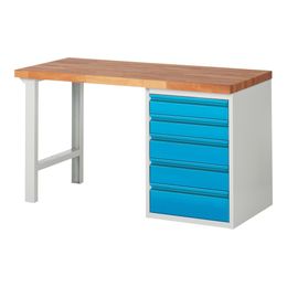 STIER Werkbank Premium mit 5 Schubladen BxTxH 1500x700x840mm RAL 7035 / RAL 5012 (906146)