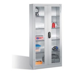 C+P Werkzeugschrank mit Sichtfenster-Drehtüren, innen 4 Böden, H1950xB930xT500mm Front Lichtgrau Korpus Lichtgrau ; C + P Möbelsysteme (8921-055|S10216)