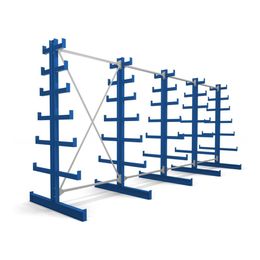 STIER Kragarmregal doppelseitig 4 Felder mit 6 absteigenden Ebenen 5200x2000x500mm enzianblau (905267)