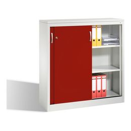 C+P Akten-Sideboard Acurado mit Schiebet&uuml;ren, 3 Ordnerh&ouml;hen, H1200xB1200xT400mm Front Rubinrot Korpus Lichtgrau ; C + P M&ouml;belsysteme (2047-1200|S10098)