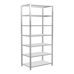 SCHULTE LAGERTECHNIK Schulte Grundregal B&uuml;ro-Steckregal MULTIplus150 2300 x 1000 x 600 mm 7 Fachb&ouml;den L&auml;ngenriegel RAL 7035 lichtgrau mit Mittelanschlag ; Schulte Lagertec (36049)