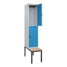 C+P Doppelstock-Spind Classic PLUS, Bank, 1 Abteil, 2120x400x815mm, 7035/5012 Verschluss Sicherheits-Drehriegel Sitzbanktyp untergebaut Material Sitzf (0803507-12|S10004)