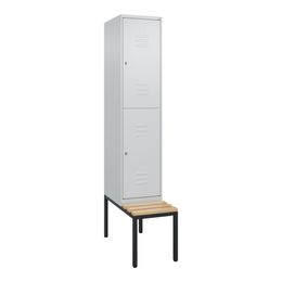 C+P Doppelstock-Spind Classic PLUS, Bank, 1 Abteil, 2120x400x815mm, 7035/7035 Verschluss Zylinderschloss Sitzbanktyp untergebaut Material Sitzfl&auml;che B (0803507-12|S10099)