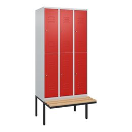 C+P Doppelstock-Spind Classic PLUS, Bank, 3 Abteile, 2120x900x815mm, 7035/3020 Verschluss Zylinderschloss Sitzbanktyp auskragend Material Sitzfl&auml;che B (0803407-30|S10092)
