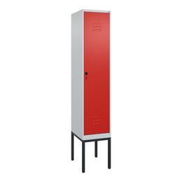 C+P Spind Classic PLUS, Gestell, 1 Abteil, 2120x400x500mm, 7035/3020 Verschluss Sicherheits-Drehriegel 4 Garderobenhaken Trennwand mittig ; C + P M&ouml;be (0800307-12F|S10002)