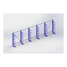 META Kragarmregal Atlas ST doppelseitig 6 Ständer 2000 x 500 x 6750 mm Tiefe + 2 x 5 Arme enzianblau (97841)