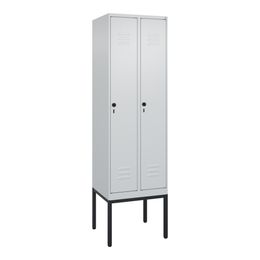 C+P Spind Classic PLUS, Gestell, 2 Abteile, 2120x600x500mm, 7035/7035 Verschluss Sicherheits-Drehriegel 4 Garderobenhaken Trennwand mittig ; C + P M&ouml;b (0800307-20F|S10009)