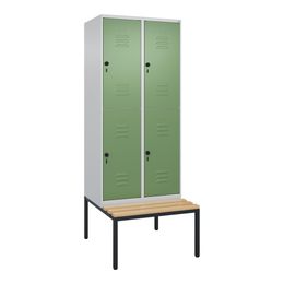 C+P Doppelstock-Spind Classic PLUS, Bank, 2 Abteile, 2120x800x815mm, 7035/6011 Verschluss Sicherheits-Drehriegel Sitzbanktyp untergebaut Material Sitz (0803507-22|S10006)