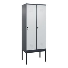 C+P Spind Classic PLUS, Gestell, 2 Abteile, 2120x800x500mm, 7016/7035 Verschluss Sicherheits-Drehriegel 4 Garderobenhaken Trennwand mittig ; C + P M&ouml;b (0800307-22F|S10013)