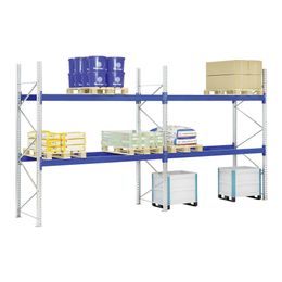 Bito Paletten-Komplettregal-Set P2 mit 2 Ebenen H5500xT1100xL25500 mm 1000 kg, unmontiert enzianblau (42537)