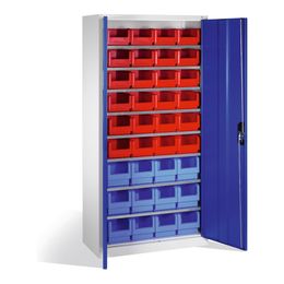 C+P Magazinschrank mit 26 Sichtlagerk&auml;sten, H1980xB1000xT420mm Front Enzianblau Korpus Lichtgrau ; C + P M&ouml;belsysteme (133144-23|S10043)